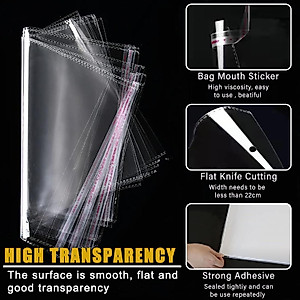 LonlyEagle 100 Pcs 10x14 Inches Self Sealing Cellophane Bags, Clear Resealable Cellophane Plastic Bags Self Adhesive for Packaging Shirts, Clothing, Magazines, Books, and Artwork