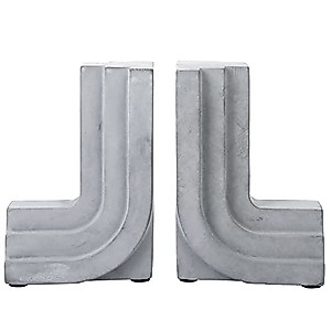 MyGift Gray Concrete L-Shape Bookends Decorative Retro Design Office Desk Book Stand, 1-Pair