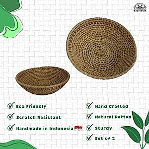 Balinesia Set of 2 Small Round Handmade Natural Rattan Baskets | Circle Countertop Handwoven Rattan for Storage and Display | Wicker Vanity Storage Tray Home Decor | Peanut Bowl