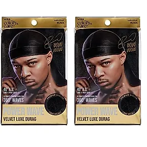KISS COLORS & CARE Power Wave Velvet Luxe Durag - Black, Breathable, Stretchy Velvet Fabric Ideal For Wave Formation & Overnight Comfort, Stylish & Practical For All Hair Types, 0.13 pounds