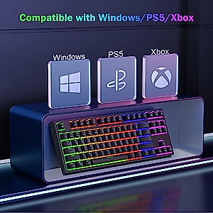 TECURS Gaming Keyboard Mechanical Wired LED Keyboard 5 Macro Keys 87 Keys Compact Teclado Mecanico TKL Gamer Keyboard with Red Switch for PC Computer Laptop Xbox PS4 PS5