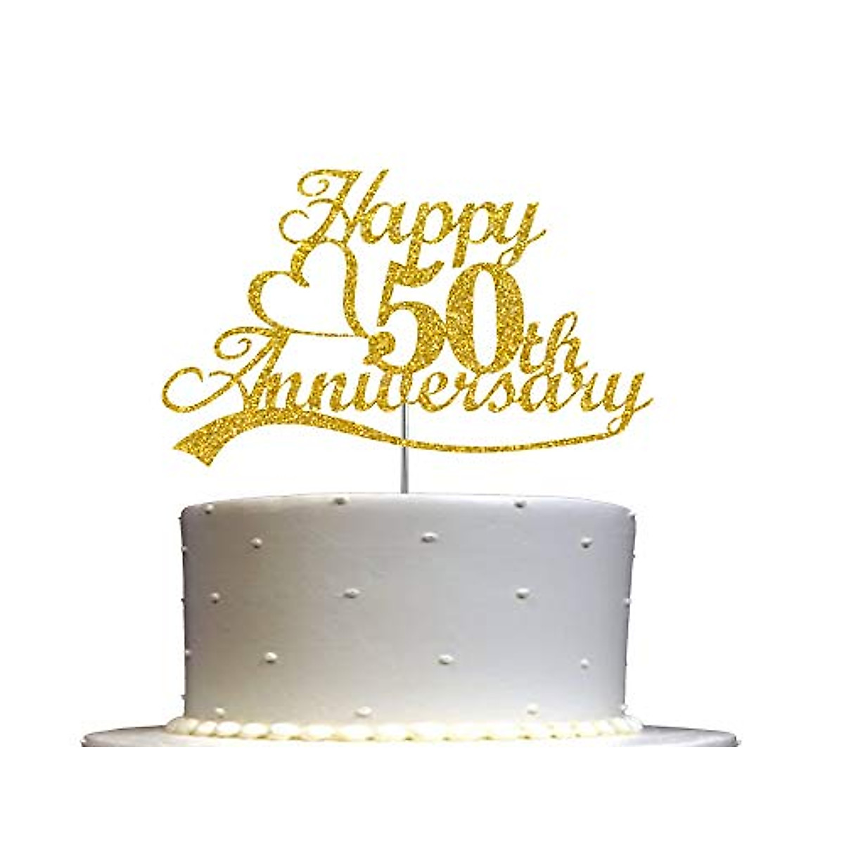 50th Anniversary Cake Topper Gold Glitter, 50 Wedding Anniversary Party Decoration Ideas, Premium Quality, Sturdy Doubled Sided Glitter, Acrylic Stick. Made in USA (50th Gold)