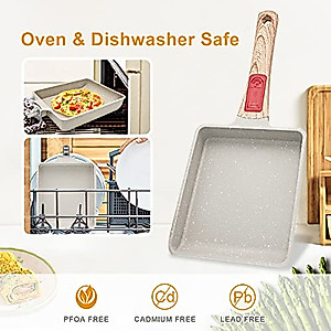 Bobikuke Japanese Omelette Pan, Nonstick Tamagoyaki Pan Rectangle Egg Frying Pan, Square Pan Omelet Pan with Removable Handle 7.48 * 6.3 * 1.57 Inches, Oven& Dishwasher Safe (White)