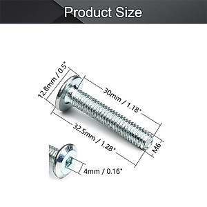 MroMax 40Pcs M6 x 30mm Flat Head Hex Socket Cap Screws Bolts, Blue Zinc Plated Carbon Steel Full Thread Furniture Screws for Assemble Cabinets, Baby Beds, Tables and Chairs