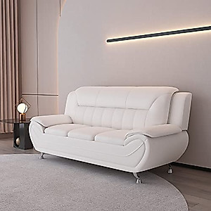 US Pride Furniture Michael Collection Modern Style Faux Leather Couch-Versatile 3 Seater Accent Piece for Living Room, Bedroom or Office-Comfortable Design and Elegant Look, 79" Sofa, Snowy White