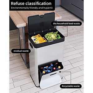 Vertical Trash Can - 2 Tiers 14 Gal Stainless Steel Tall Trash Can with Recycle Combo for Office Indoor