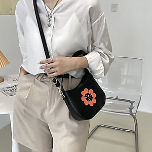 Simple Quilted Crossbody Bag, Printing Small Leather Crossbody Bags Ladies Leather Shoulder Bag Clutch (Black)