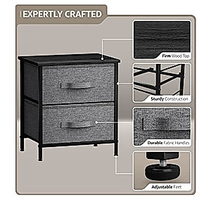 Sorbus Nightstand with 2 Drawers - Bedside Furniture End Table Night Stand - Steel Frame, Wood Top & Easy Pull Modern Print Fabric Bins - Small Dresser & Chest for Home, Bedroom Accessories & Office