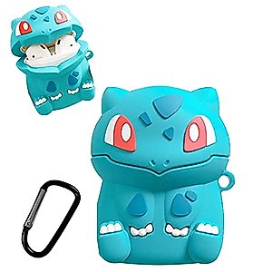 AirPods 2/1 case,Cute 3D Cartoon Kawaii Funny Fun Airpods 1/2 case,Soft Silicone Shockproof Keychain Charging Box.for Boys and Girls,Compatible airpods Skin Cases(Bulbasaur)