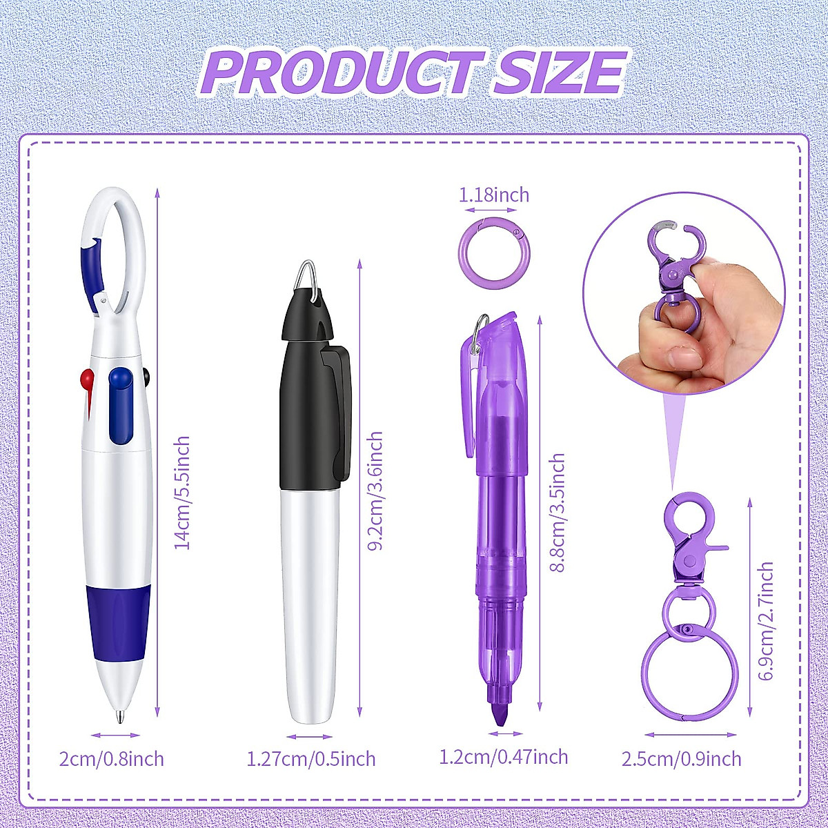 Sabary Mini Highlighter Nurse Pen Pack Set Nurse Pens for Badge Include Pink and Purple Tip Highlighter 2 Permanent Marker Pen and 2 Retractable Ball Pen with 2 Nursing Keychain Clip (Blue, Purple)