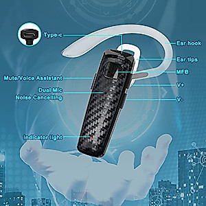 Bluetooth Headset,CVC8.0 Bluetooth Earpiece,16Hrs Talk Time Wireless Handsfree Headset Noise Cancelling Single Ear Bluetooth Headsets for Office/Workout/Driving,Compatible with iPhone ＆ Android-bk