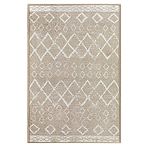 Antep Rugs Alfombras Non-Skid (Non-Slip) 2x3 Rubber Back Bohemian Distressed Moroccan Boho Low Pile Profile Indoor Area Rug (Beige, 2' x 3')