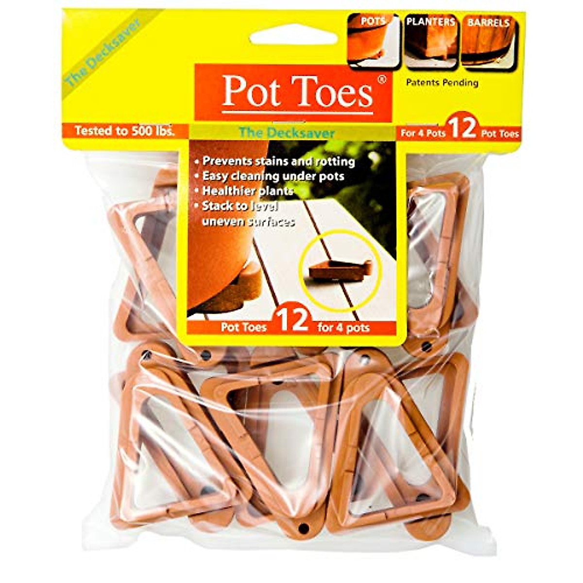 Bosmere Pot Toes, Plant Pot Risers for Indoor and Outdoor, Prevent Stains and Rotting on Wood, Cement, and Tile - Terra Cotta (Pack of 12)