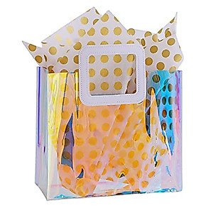 VUOJUR 11'' Holographic Gift Bag Medium Size with Tissue Paper Reusable Birthday Gift Bag for Women Girls Iridescent Bachelorette Wedding Bridal Bridesmaid Tote Gift Bag