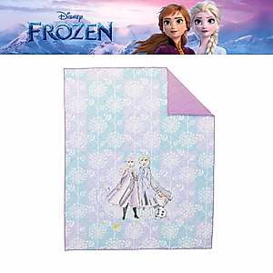 Franco Disney's Frozen 2 Kids Bedding Super Soft Premium Organic Cotton Quilt Coverlet with Sham, 3 Piece Full/Queen Size, (Officially Licensed Product)