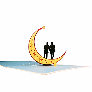 iGifts And Cards Love You To The Moon And Back Gay Couple 3D Pop Up Greeting Card - Gay Valentine's Day Card, Wedding, Marriage, Engagement, Anniversary, Pride, Lovers, Romantic