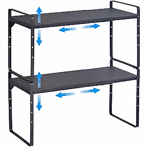 2 Pack Expandable Kitchen Cabinet Organizer Shelf, Stackable Kitchen Counter Storage Shelves Organizers, Adjustable Small Storage Shelf Rack Stand Riser For Mug Coffee Cup Dish Plate, Length: 25.5”
