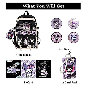 jkawzoy Japanese Cartoon Backpack, Cute Cool Book Bags for Teens Kawaii Backpacks with Kawaii Pins for Outdoor Travel Unisex Laptop Bookbags Black