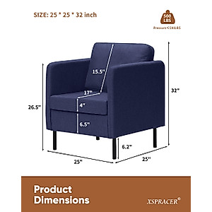 XSPRACER Accent Chairs, Comfy Sofa Chair, Armchair for Reading, Living Room, Bedroom, Waiting Room, Linen, Navy Blue