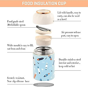 Summer Palm Trees Surfboard Kids Womens Insulated Food Jar Containers with Spoon 17oz/500ml Jar For Hot Food Stainless Steel Vacuum Wide Mouth Thermo Container for Keeps Food Hot