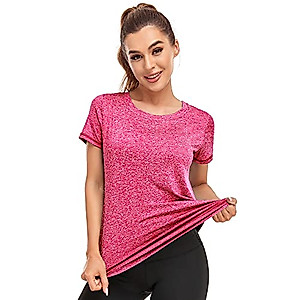 Abrooical Running Shirts Women Yoga Loose Fit Workout Tees for Women Short Sleeve Sports Tops Red XX-Large