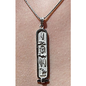 Discoveries Egyptian Imports Made in Egypt - Personalized Sterling Silver Cartouche Necklace Bundle - 1-Sided Solid Style Pendant with Hieroglyphs and 18" Chain - Handmade in Egypt Size: Large