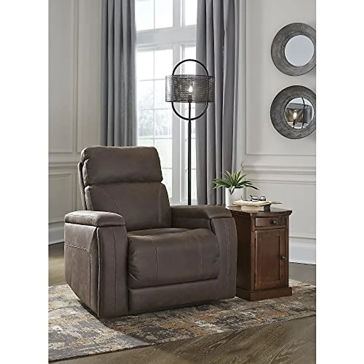 Signature Design by Ashley Laflorn Traditional Chair Side End Table with 2 USB Ports & Outlets, Medium Brown