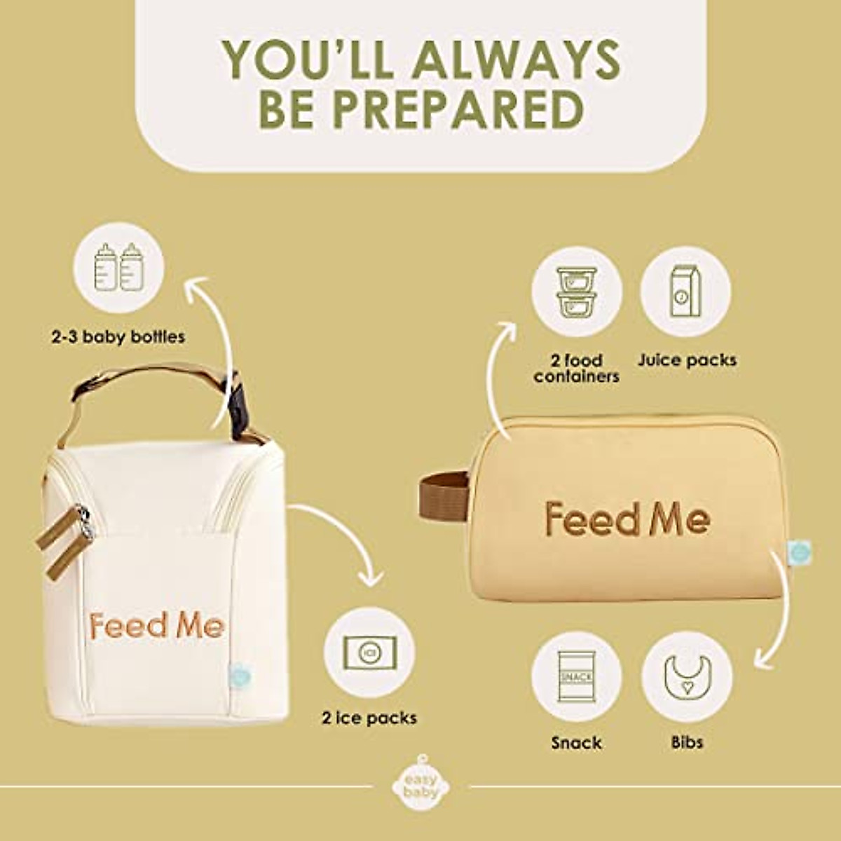 Easy Baby - Diaper, Bottle, and Supplies - Organizer Pouches - Change, Feed, and Dress Me (4 Pack Sedona) | Organizing Packing Tote Cubes for Baby Items | Good for Travel and Keeping Organized