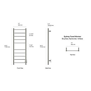 WarmlyYours Warmly Yours Sydney 10-Bar Electric Heated Bath Towel Warmer Rack, Brushed, Wall mountable, Hardwired, Grey