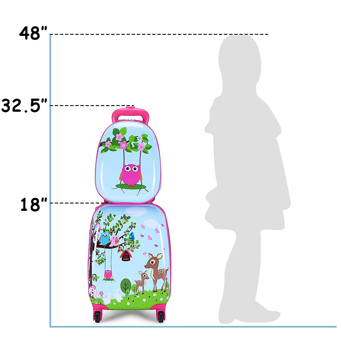 HONEY JOY Kids Luggage, 12” Travel Backpack & 16” Hard Shell Toddler Suitcase, Children Rolling Luggage with Wheels, Retractable Handle & 4 Casters, 2Pcs Carry On Luggage Set for Boys Girls(Deer)