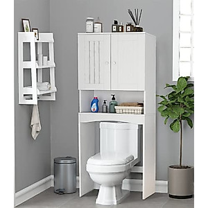 Recaceik Home Bathroom Shelf Over-The-Toilet, Wooden 3-Tier Toilet Storage Shelves for Bathroom, Free-Standing Bathroom Cabinet Organizer Over Toilet 61 Inch Tall, White