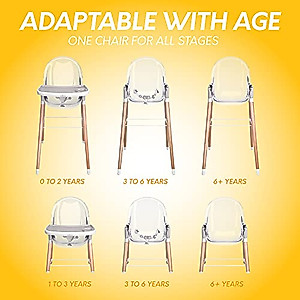Children of Design 6 in 1 Deluxe Wooden High Chair for Babies & Toddlers, Modern Safe & Compact Baby Highchair, Easy to Clean, Removable Tray, Easy to Assemble, 6 Options 3 Seat Positions 2 Heights
