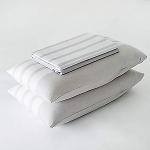 SUSYBAO Pink Striped Duvet Cover King 100% Cotton Gray White Striped Duvet Cover 3 Pieces Set 1 Farmhouse Horizontal Stripe Duvet Cover with Zipper Ties 2 Pillowcases Soft Grey Geometric Bedding