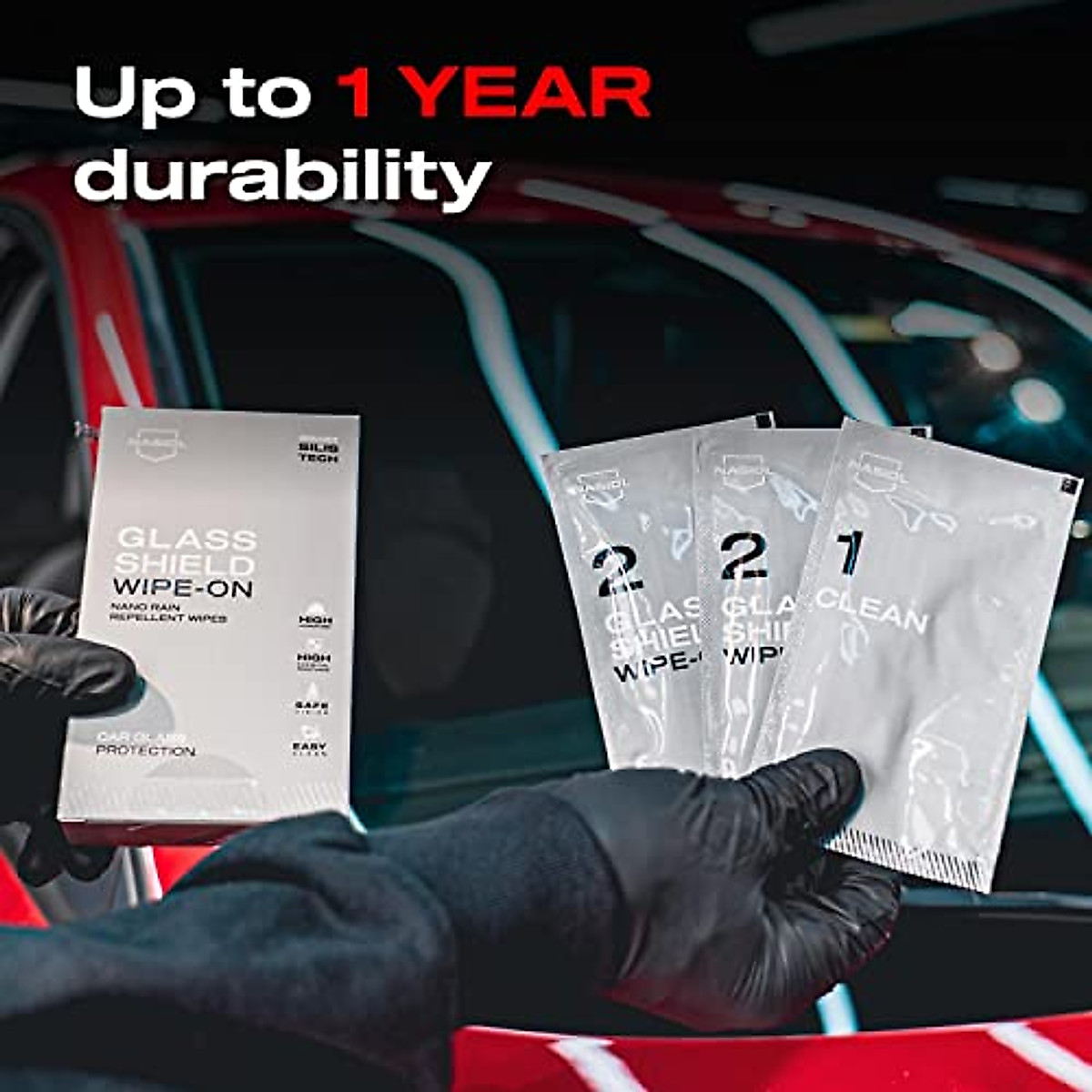 Nasiol GlasShield Wipe-On Nano Rain Repellent Wipes for Windshield, Water Repellent, Easy Application, Powerful Effect, Antistain Wipes, for Automobile Windshield and Helmet, Visor, Glasses