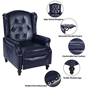VUYUYU Wingback Recliner Chair, Push Back Arm Chair with Heat and Massage, PU Leather Single Sofa for Home, Living Room, Office, Bedroom(Navy Blue)