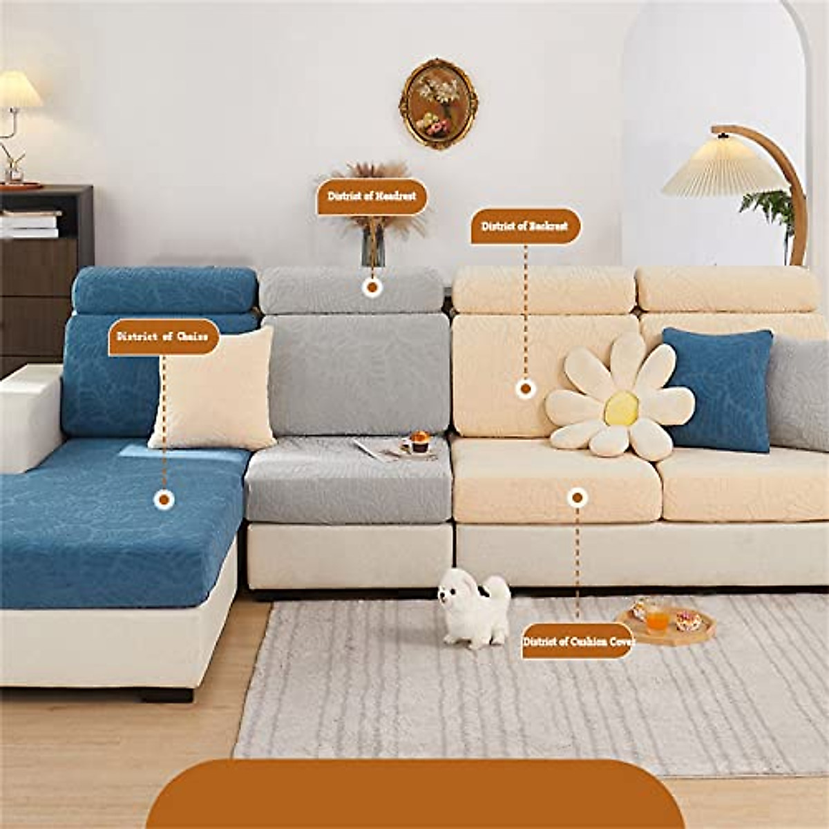 GSTUITGO Stretch Sofa Covers,Couch Cushion Slipcovers for Sofa Bedroom,Anti-Slip L Shape Sofa Covers,Chaise Lounge Sofa Slipcover,Wear-Resistant,for Sectional Sofa(Jade White,Single Seat)