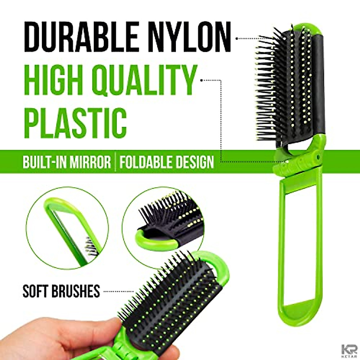 4Pcs Portable Hair Brush Folding - Travel Brush for Women Mini Hair Brush Set With Mirror - Compact Hair Brushes for Women Travel Hair Brush for Men Pocket Brush Hair Styling Tools for Toiletry Bag