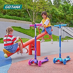 Gotrax KS1 Kids Kick Scooter, LED Lighted Wheels and 3 Adjustable Height Handlebars, Lean-to-Steer & Widen Anti-Slip Deck, 3 Wheel Scooter for Boys & Girls Ages 2-8 and up to 100 Lbs (Purple)