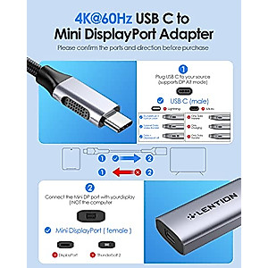LENTION 4K@60Hz USB C to Mini DisplayPort Adapter,USB C Compatible 2023-2016 MacBook Pro,New iPad/Surface/Mac Air,Mini DP Connect Aging Apple Cinema Display,iMac, and More(CU609)