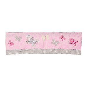CribMATE 8 PCs Cotton Pink Embroidery Butterfly Nursery Crib Bedding Set Heavy Duty Cotton Themed Baby Girl Cot Bedding Set Quilt Fitted Sheet Skirt Diaper Storage Bag Window Valance 3, 28 X 52