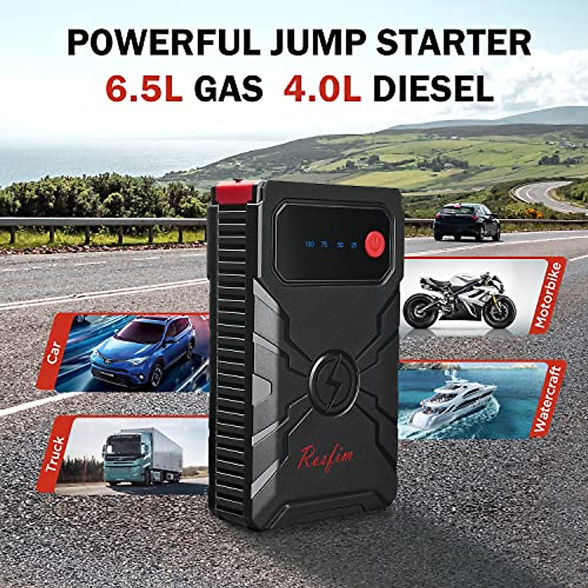 Battery Jump Starter, Rosfim 1500A Portable Car Jump Starter Pack (Up to 6.5L Gas or 4.0L Diesel Engine) 13800mAh Car Starter with LED Flashlight 12V Lithium Portable Car Battery Booster Pack