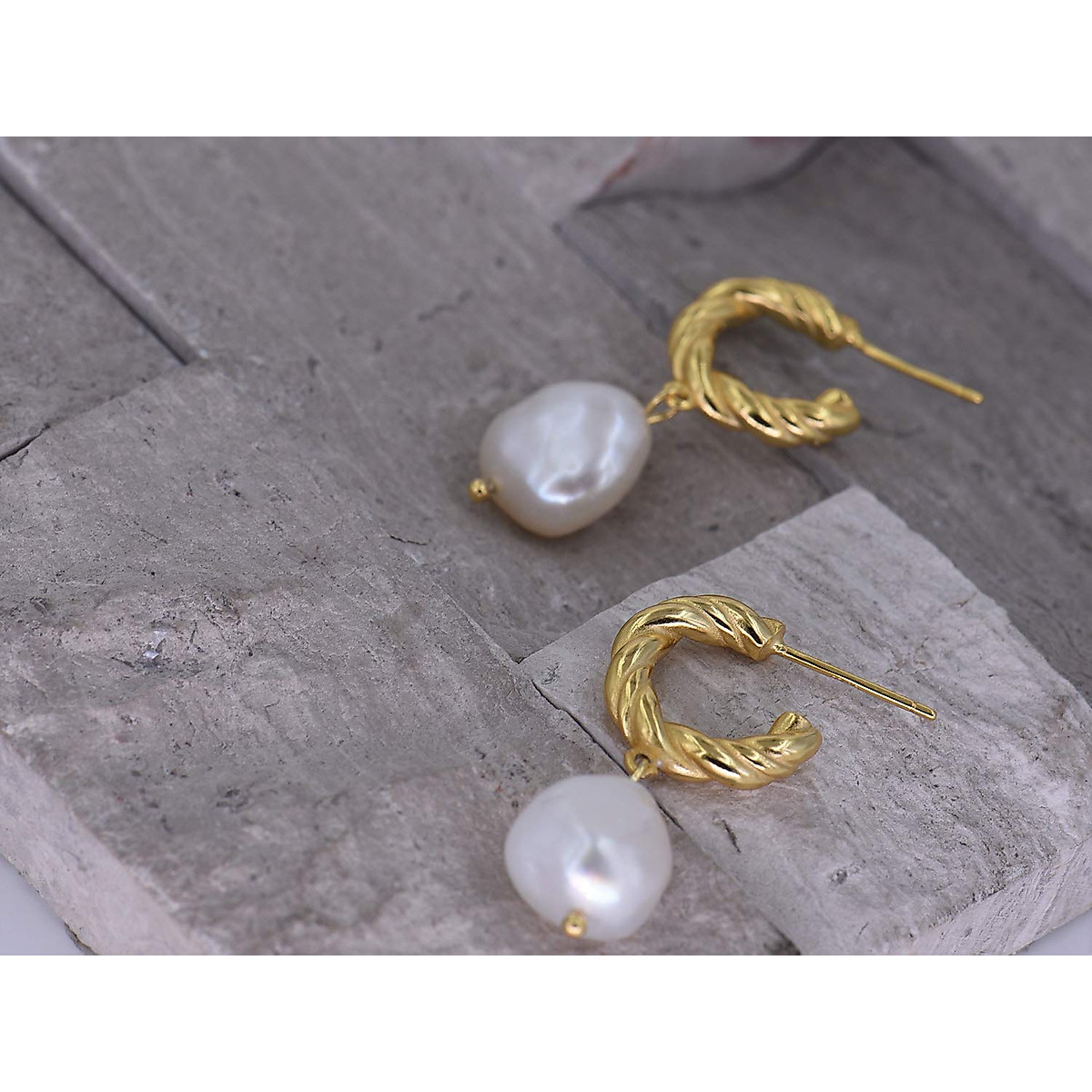 Baroque Pearl Earrings [18K Gold Plated - .925 Sterling Silver] - Vintage/Art Deco/Gala/Evening Wear/Elegant/Ballroom/Bridal