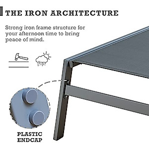 Kozyard Wilson Adjustable EDP Coated Wrought Iron Frame and Breathable Textilence Seat Chaise Lounge Chair (2 Pack) (Gray W/O Table)