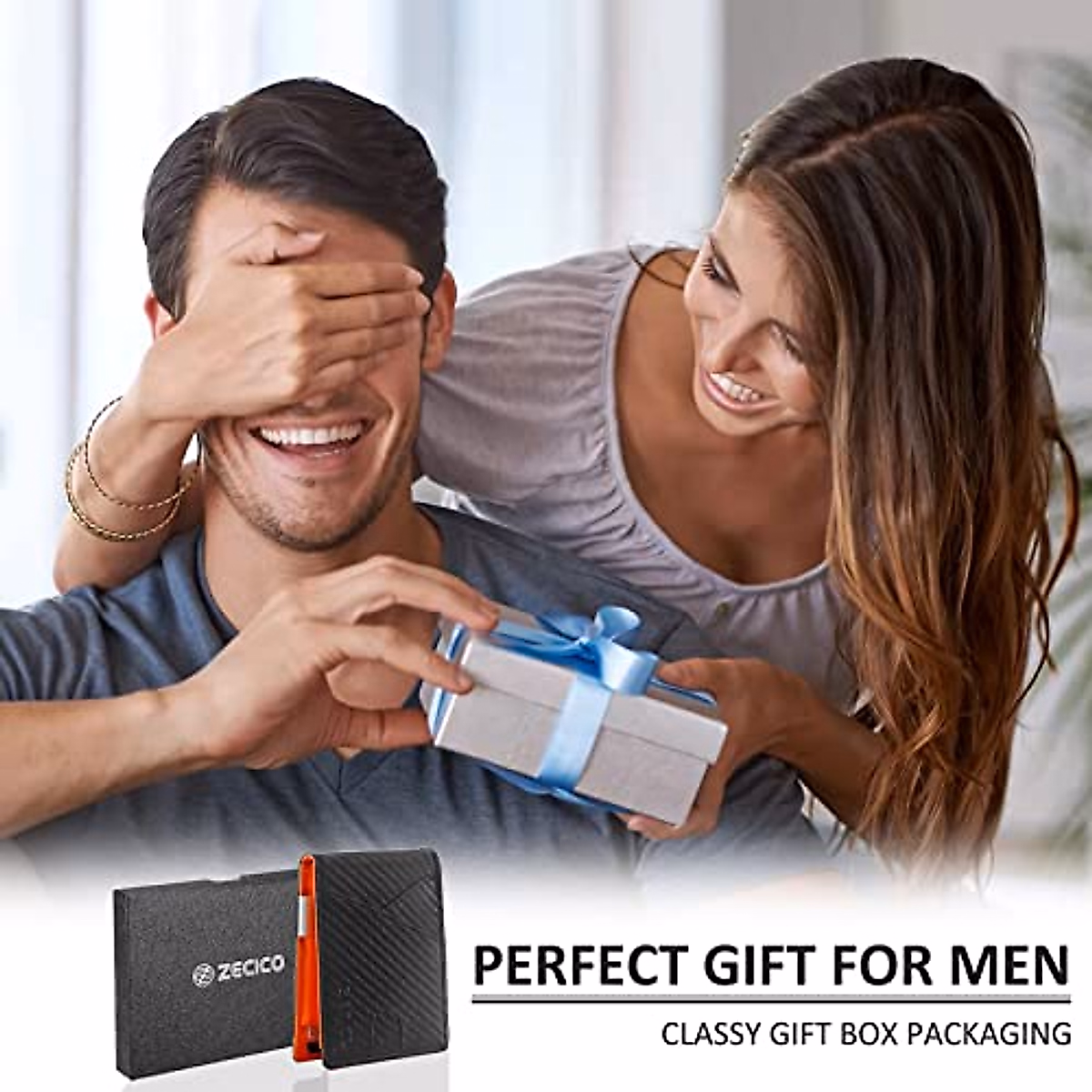 ZECICO Mens Slim Wallet Money Clip: Bifold Leanther Wallets RFID Blocking Front Pocket Wallets Credit Card Holder with ID Window Gifts for Men