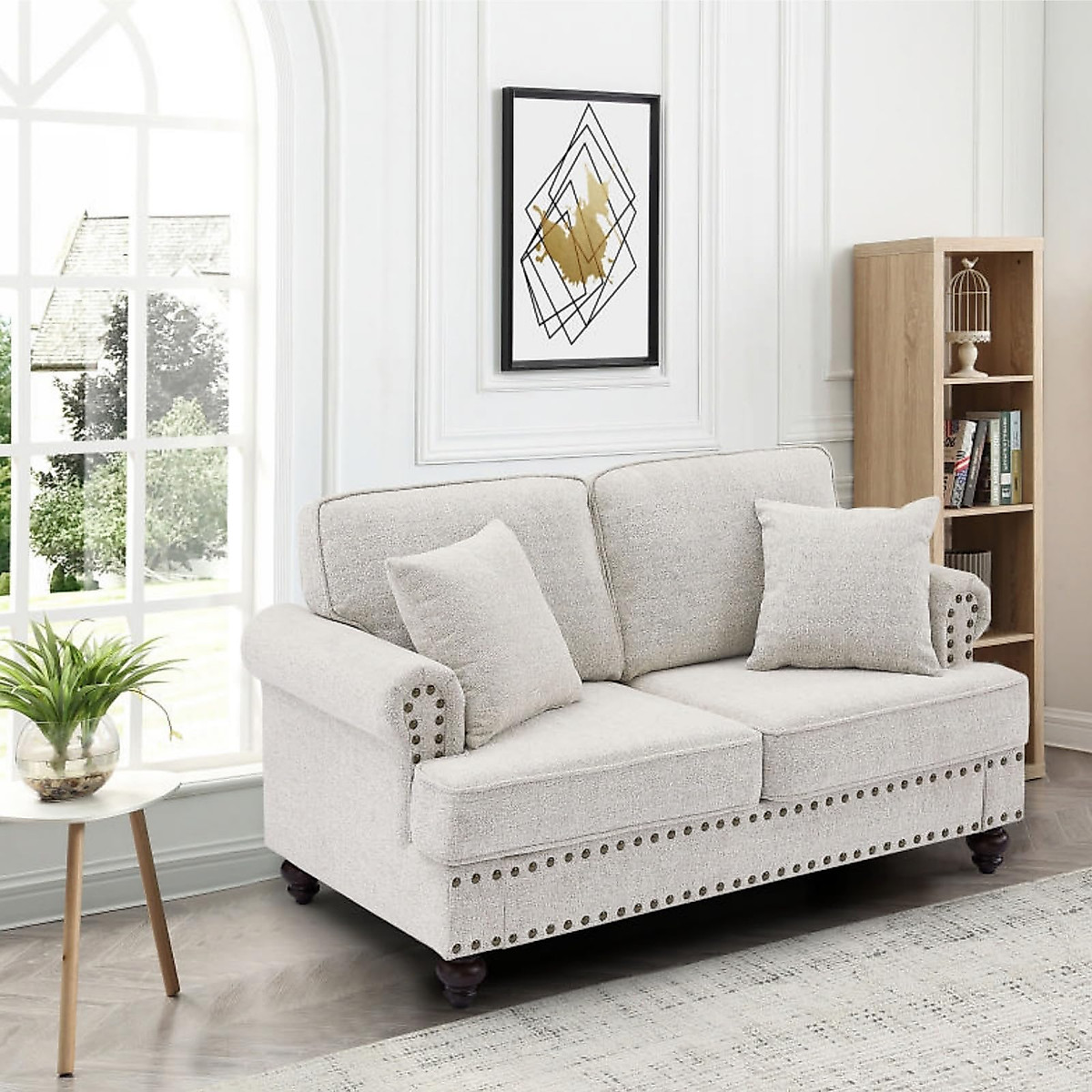 YSJZYBF 61" Chenille Modern Upholstered Sofas Love Seater with Nails and Armrests Mid Century Loveseat Sofas Modern Couch Couches for Living Room Apartment Office Bedroom White