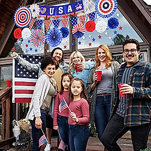 27 Pieces 4th of July Decorations Set, Red White Blue American Flag Hanging Honeycomb Paper Fans, Pom Poms, Swirls, Love USA Banner, Star Garland Patriotic Independence Day Outdoor Party Supplies