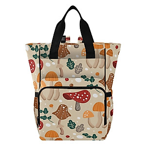 linqin Diaper Bag Backpack, Mushroom Pattern Design Autumn Nature Multifunctional Travel Backpack Maternity Changing Bags, Large Unisex Baby Bag Tote