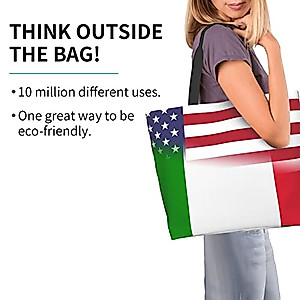 American Flag And Italian Flag Tote Storage Bag Women'S Big Capacity Shopping Shoulder Bag With Inner Pocket