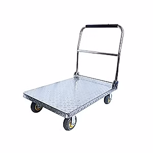 Push Cart Push Cart Stainless Steel Trolley Heavy Duty Load Capacity Platform Truck with Foldable Handle and Silent Swivel Wheels for Moving Platform Truck Cart (Color : 304steel, Size : 660