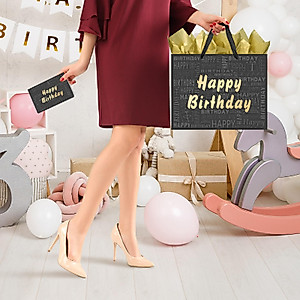 13" Large Black and Gold Happy Birthday Gift Bag with Tissue Paper and Card for Men Women Birthday